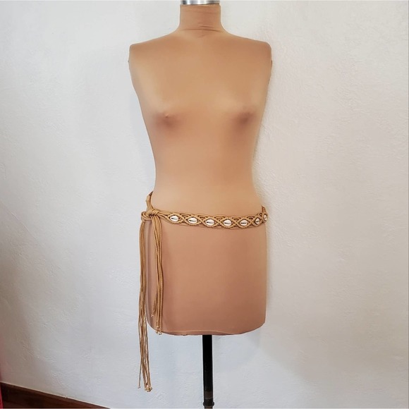 Source Unknown | Accessories | Vintage Cowrie Shell Braided Belt Tan ...